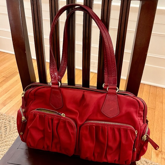 MZ Wallace | Bags | Mz Wallace Red Top Zip Nylon Shoulder Tote With ...